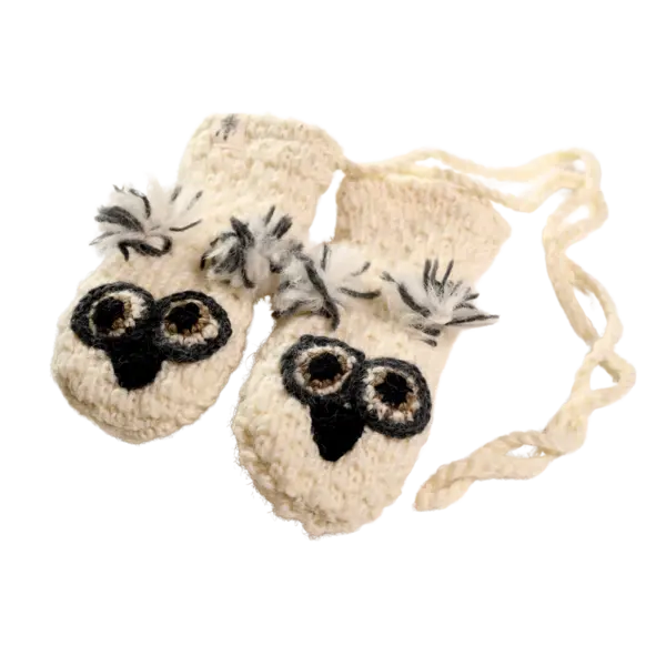 NIRVANNA DESIGNS Crochet Owl Mittens - White Combo