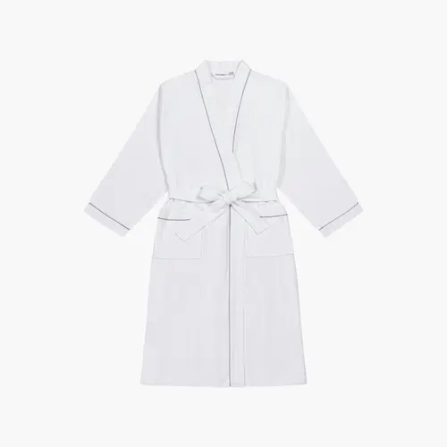 FLUFFCO | HOTEL COMFORT Hotel Waffle Robe - White With Grey Piping