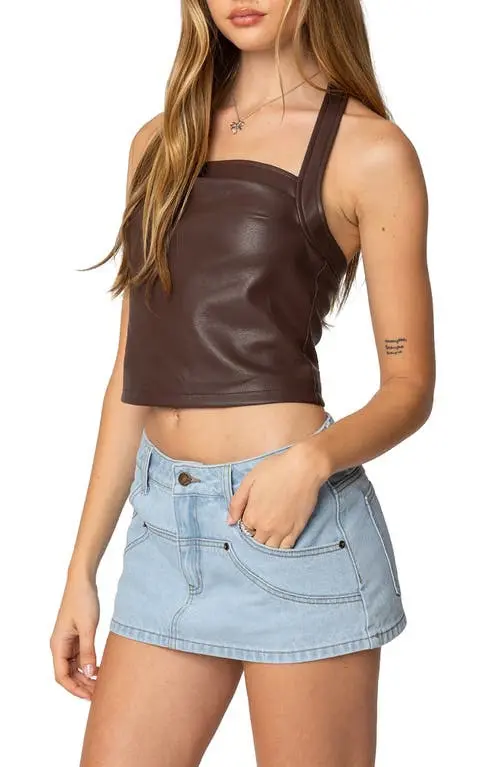 EDIKTED Faux Leather Halter Crop Top