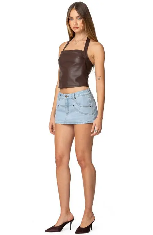 EDIKTED Faux Leather Halter Crop Top