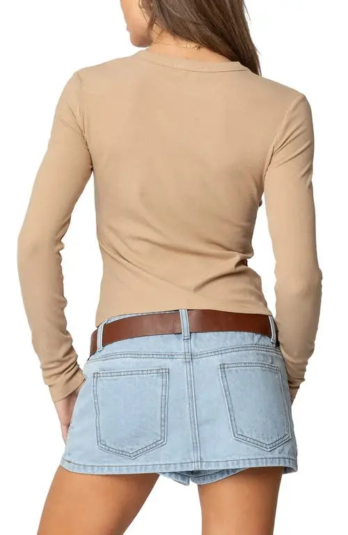EDIKTED Nicky Long Sleeve Rib T-shirt
