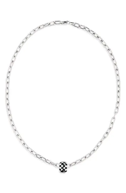 Adina Reyter 4mm Italian Chain Necklace With Checkerboard Bead - Silver