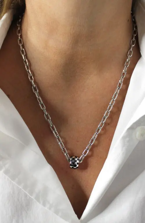 Adina Reyter 4mm Italian Chain Necklace With Checkerboard Bead