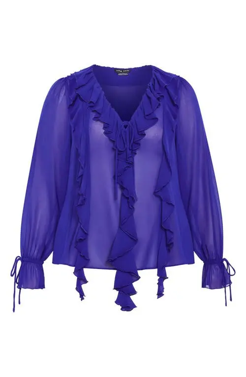 City Chic Felix Ruffle Long Sleeve Tiered Blouse