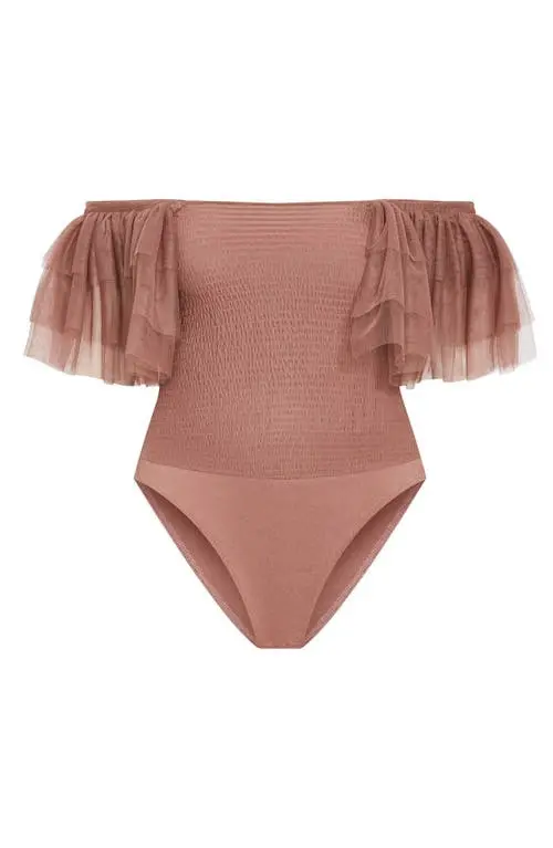 City Chic Azariah Shirred Tulle Sleeve Bodysuit