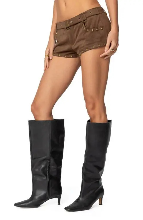EDIKTED Studded Faux Leather Micro Shorts
