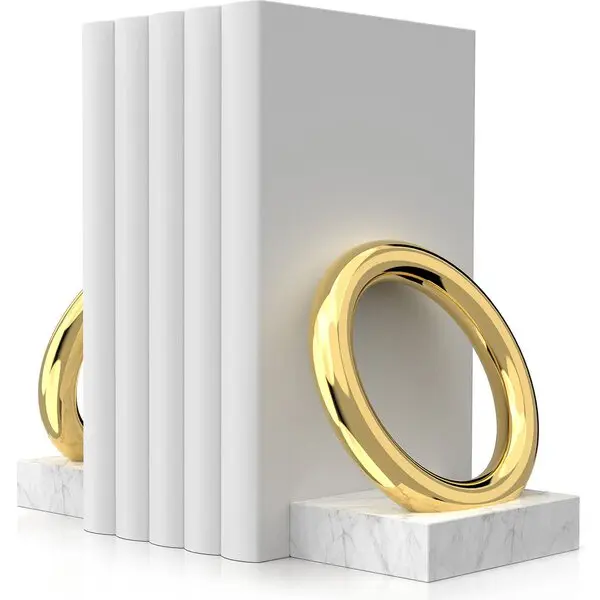 ANNA NEW YORK Ring Marble Bookends - White And Gold