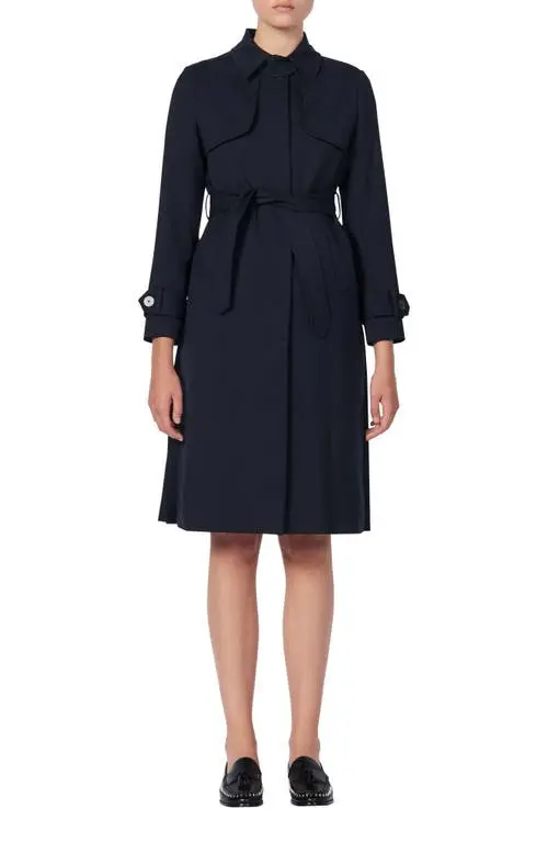 Sandro Trench Coat With Pleated Inset - Navy