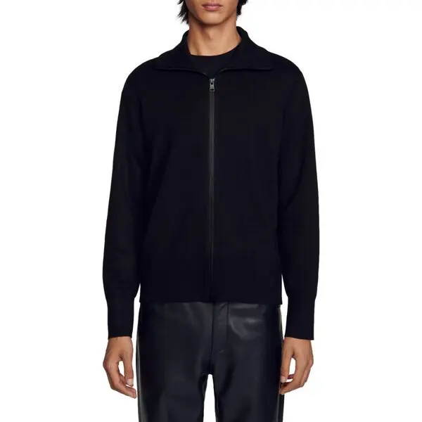 Sandro Zip-up Wool Cardigan - Black