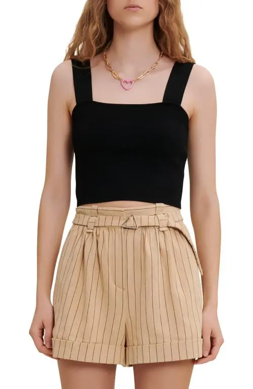 Maje Knitted Crop Top With Straps - Black