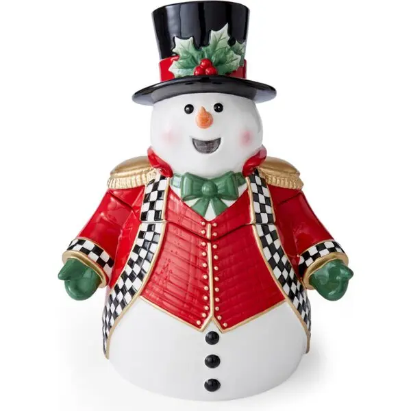 SPODE Christmas Tree Snowman Cookie Jar - Green