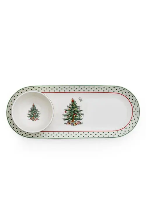 SPODE Christmas Tree Polka Dot Oval Platter