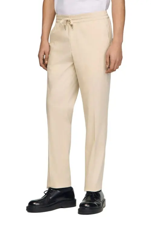 Sandro Straight-leg Trousers With Elasticated Waist - Light Beige