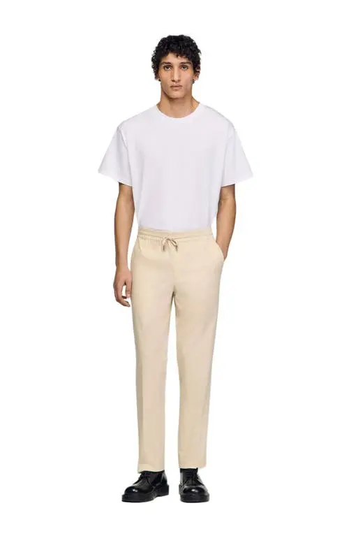 Sandro Straight-leg Trousers With Elasticated Waist - Light Beige