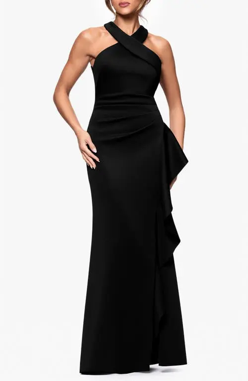 XSCAPE EVENINGS Ruffle Scuba Knit Gown - Black