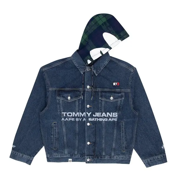 BAPE X Tommy Checked Hoodie Denim Jacket - Blue