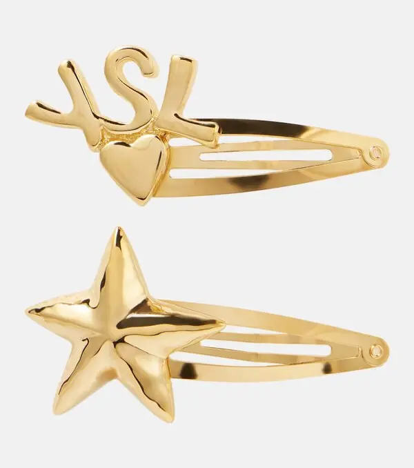 Saint Laurent Cassandre Hair Clips Set Of 2 - Gold