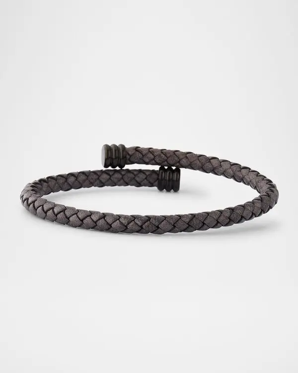 LINK UP Braided Leather Bracelet - Dark Grey