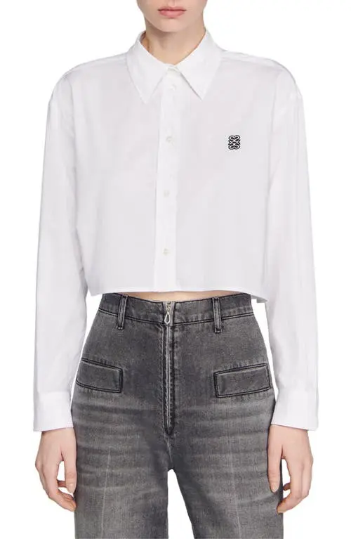 Sandro Cropped Poplin Shirt - White