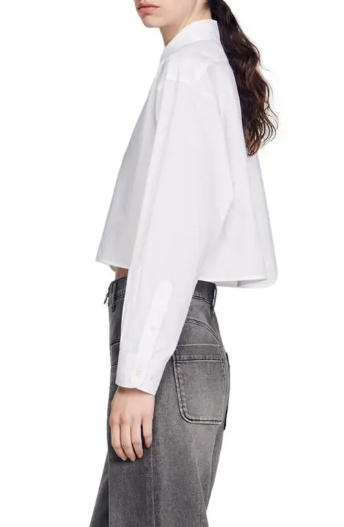 Sandro Cropped Poplin Shirt - White