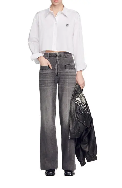 Sandro Cropped Poplin Shirt - White