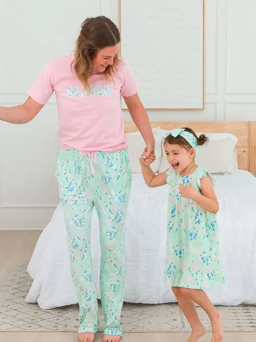 RUFFLEBUTTS Softsnooze Gender Inclusive Adult Pajama Pants - Mint Meadow