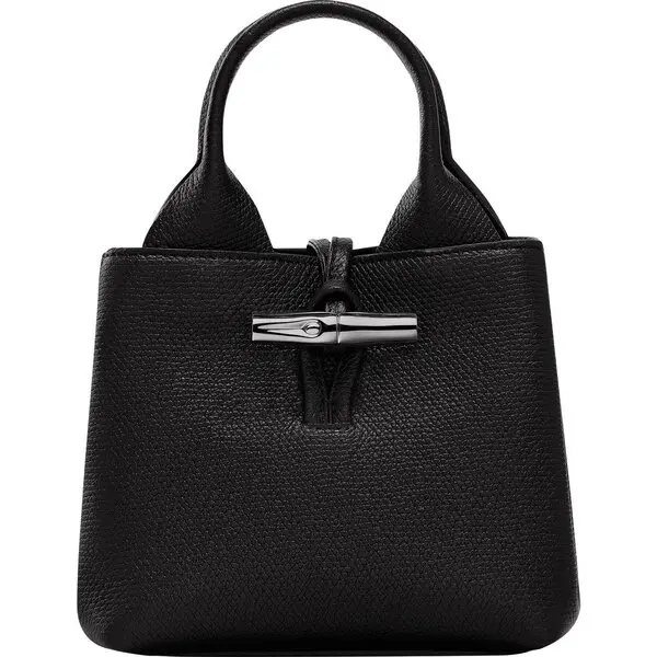 Longchamp Le Roseau Leather Top Handle Bag - Black