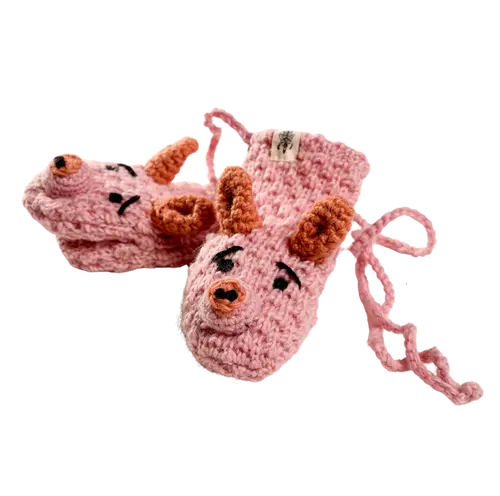 NIRVANNA DESIGNS Crochet Piggy Mittens - White