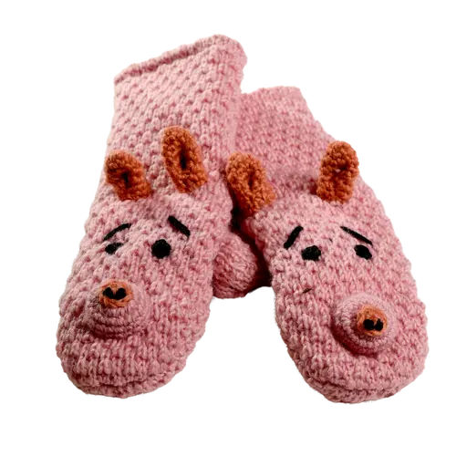 NIRVANNA DESIGNS Crochet Piggy Mittens - White