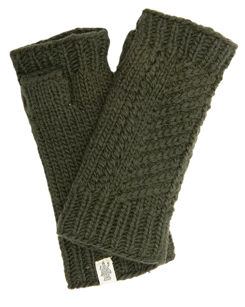 NIRVANNA DESIGNS Diagonal Knit Handwarmers - Olive