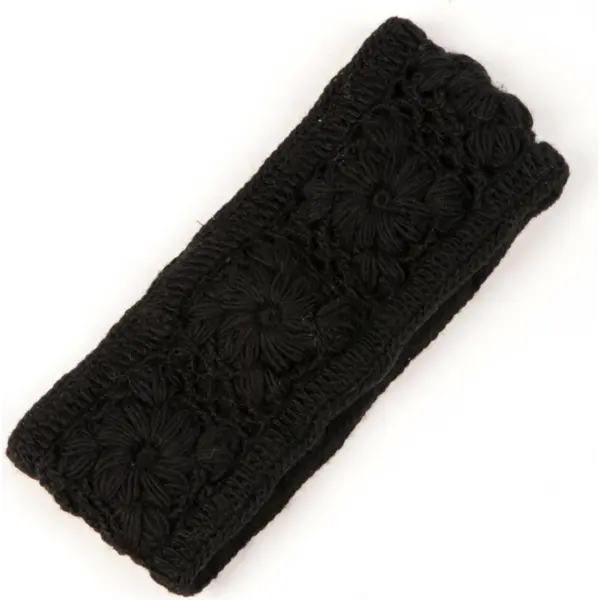 NIRVANNA DESIGNS Flower Crochet Knit Headband - Black
