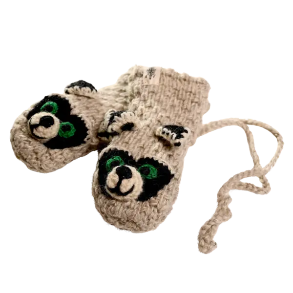 NIRVANNA DESIGNS Crochet Raccoon Mittens - White