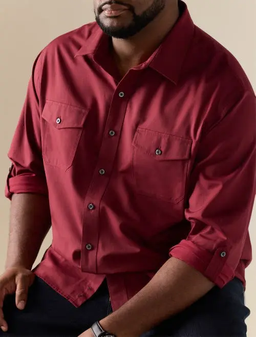 SYNRGY BY DXL Big & Tall Slub Officer Sport Shirt - Windsor Wine
