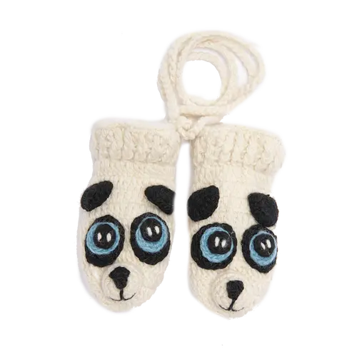 NIRVANNA DESIGNS Crochet Panda Mittens - White Combo