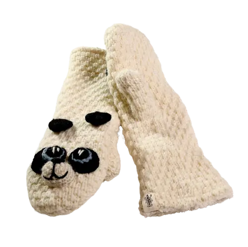 NIRVANNA DESIGNS Crochet Panda Mittens - White Combo