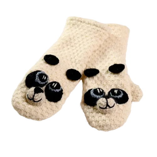 NIRVANNA DESIGNS Crochet Panda Mittens - White Combo
