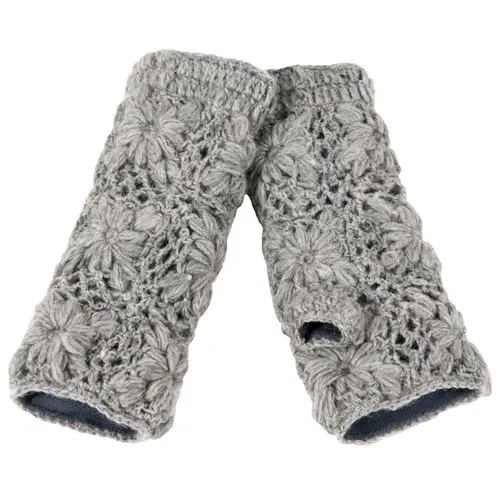 NIRVANNA DESIGNS Flower Crochet Fingerless Handwarmers - Ash