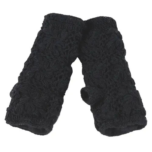 NIRVANNA DESIGNS Flower Crochet Fingerless Handwarmers - Black