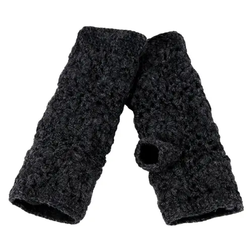 NIRVANNA DESIGNS Flower Crochet Fingerless Handwarmers - Charcoal