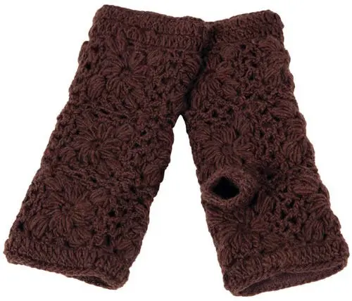 NIRVANNA DESIGNS Flower Crochet Fingerless Handwarmers - Chocolate