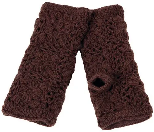 NIRVANNA DESIGNS Flower Crochet Fingerless Handwarmers - Chocolate