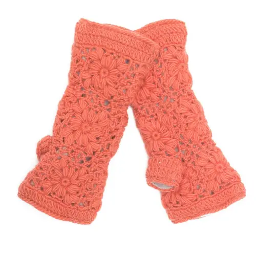 NIRVANNA DESIGNS Flower Crochet Fingerless Handwarmers - Coral