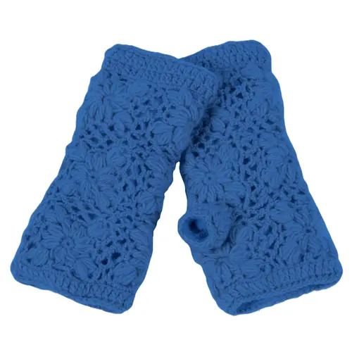 NIRVANNA DESIGNS Flower Crochet Fingerless Handwarmers - Denim
