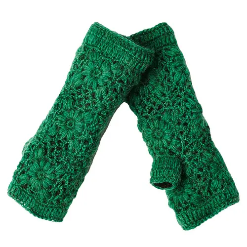 NIRVANNA DESIGNS Flower Crochet Fingerless Handwarmers - Emerald