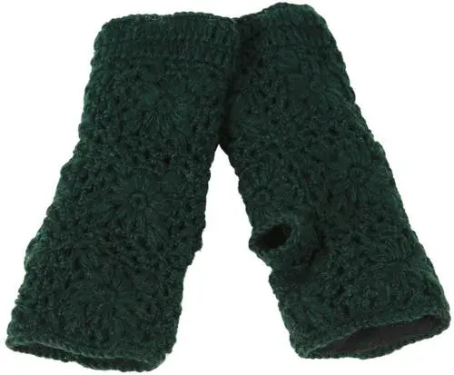 NIRVANNA DESIGNS Flower Crochet Fingerless Handwarmers - Forest