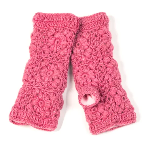 NIRVANNA DESIGNS Flower Crochet Fingerless Handwarmers - French Rose