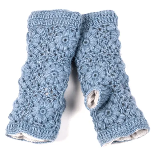 NIRVANNA DESIGNS Flower Crochet Fingerless Handwarmers - Ice