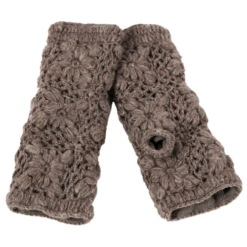 NIRVANNA DESIGNS Flower Crochet Fingerless Handwarmers - Linen