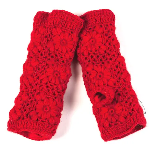 NIRVANNA DESIGNS Flower Crochet Fingerless Handwarmers - Lipstick