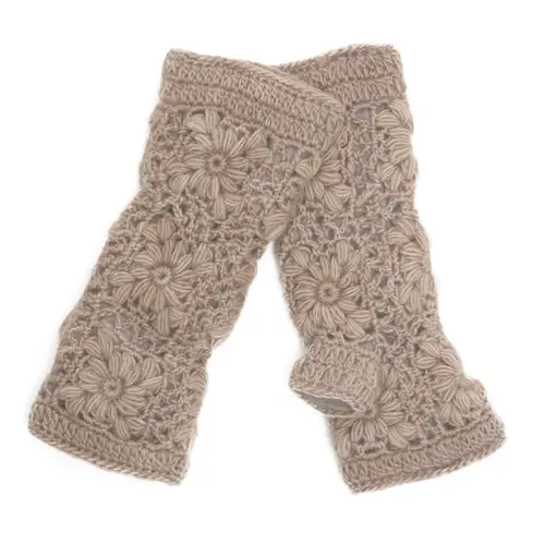NIRVANNA DESIGNS Flower Crochet Fingerless Handwarmers - Mushroom